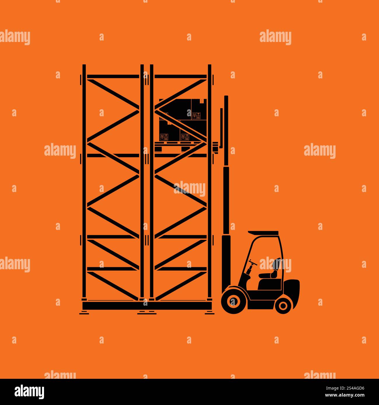 Warehouse forklift icon. Orange background with black. Vector ...