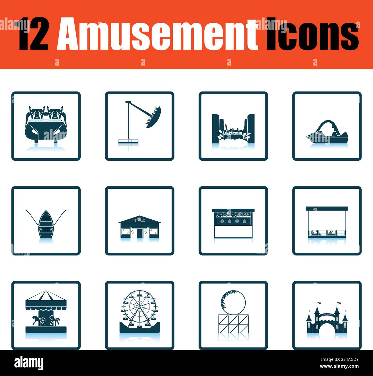 Amusement park icon set. Shadow reflection design. Vector illustration ...