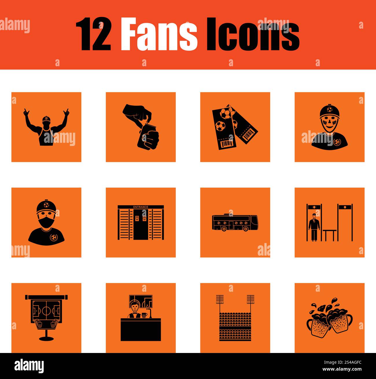 Set of soccer fans icons. Set of soccer fans icons. Orange design ...