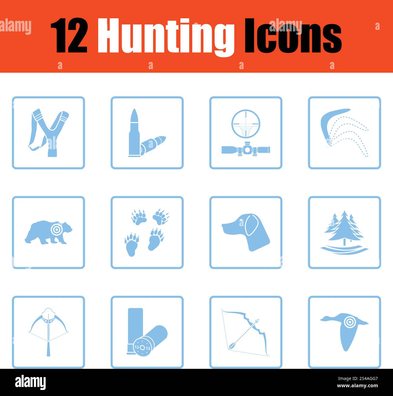 Set of hunting icons. Set of hunting icons. Blue frame design. Vector ...