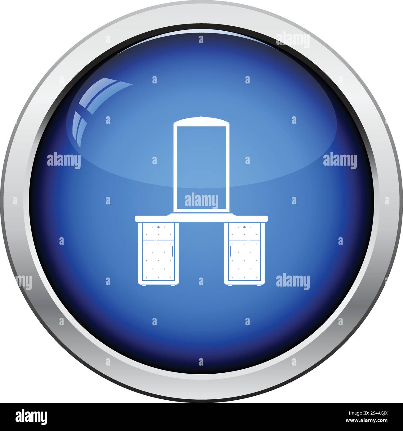 Dresser with mirror icon. Glossy button design. Vector illustration ...