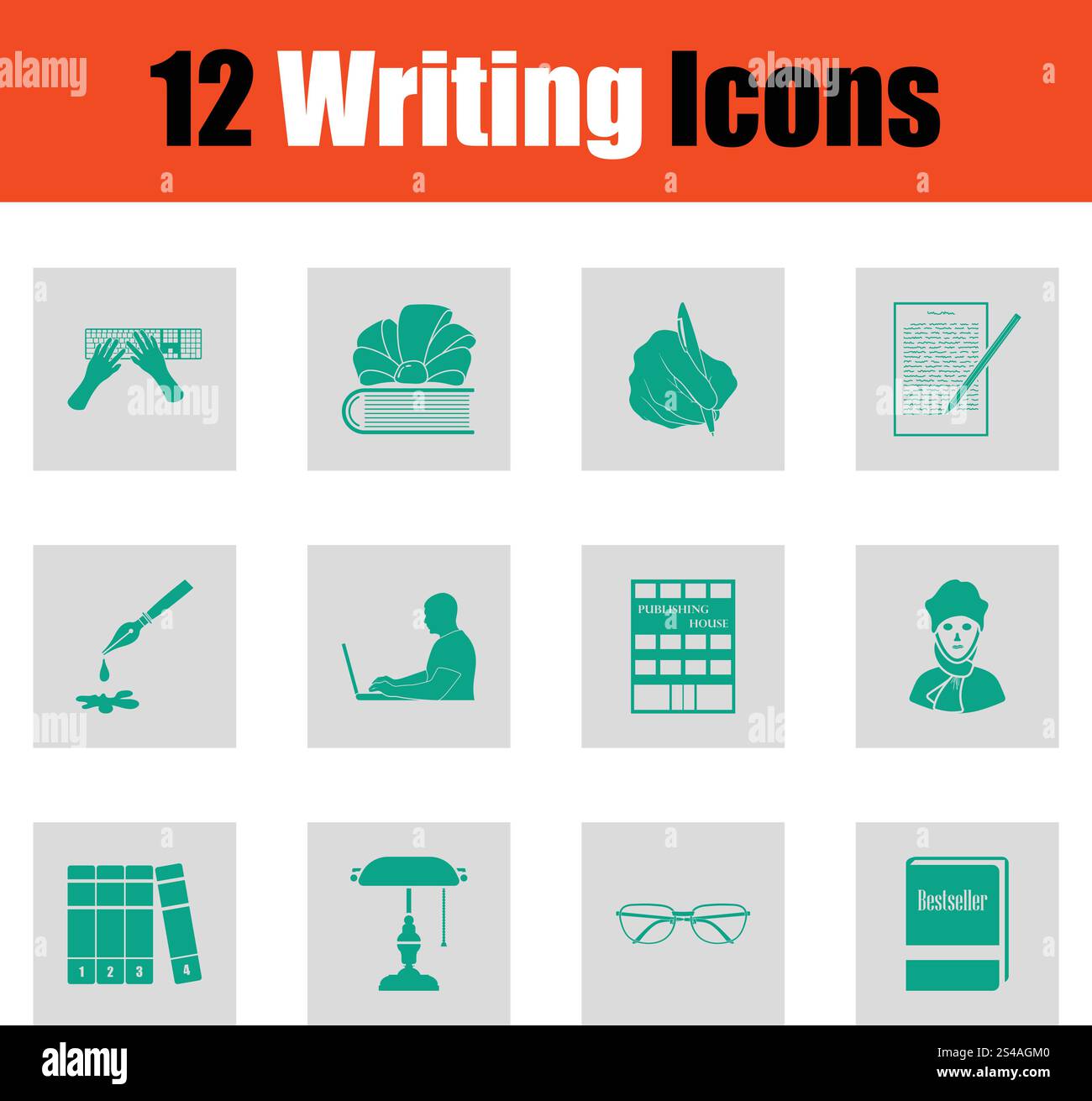 Set of Writing icons. Green on gray design. Vector illustration Stock ...
