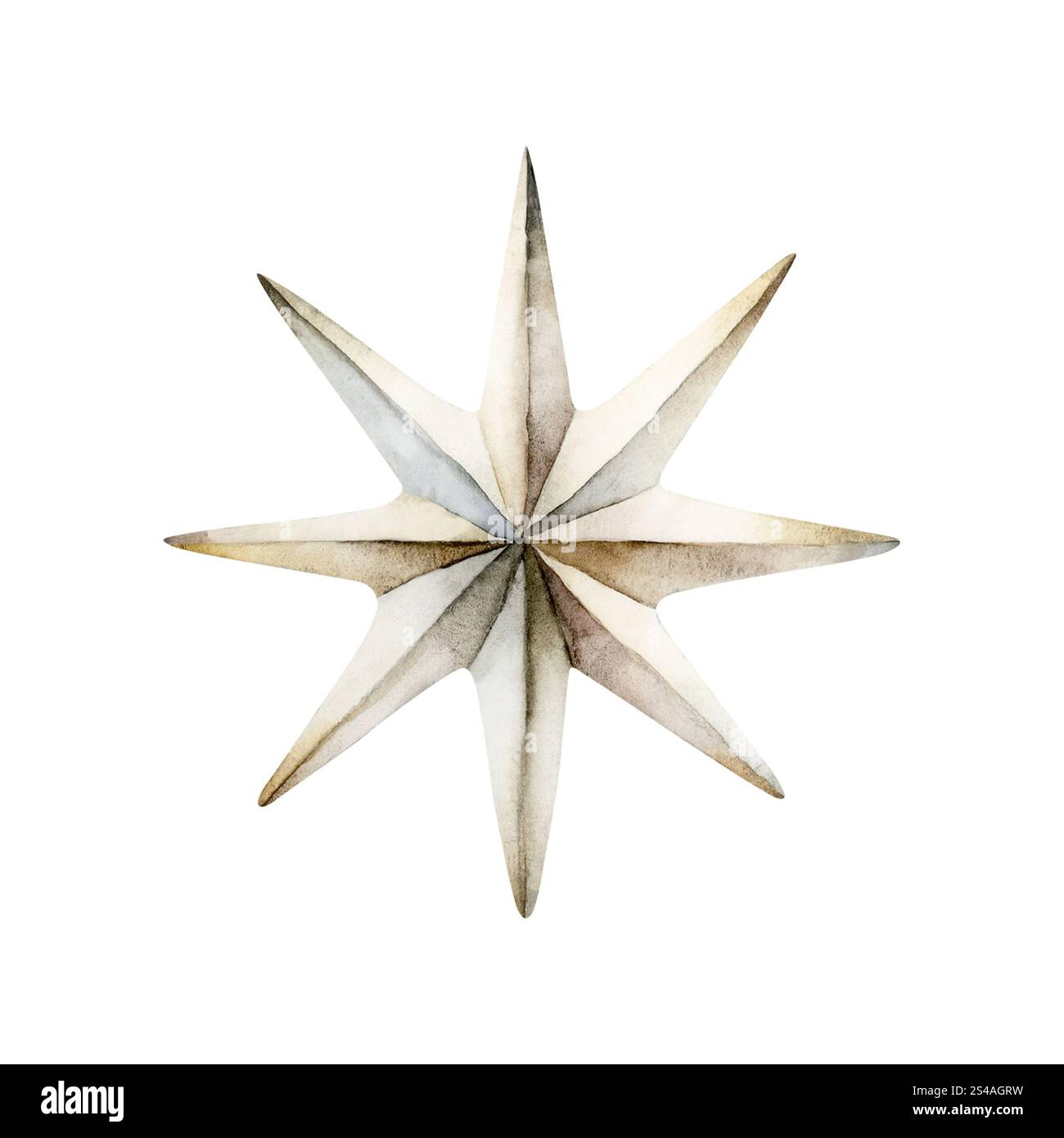 Star. Eight-point decorative star. Watercolor hand drawn illustration ...
