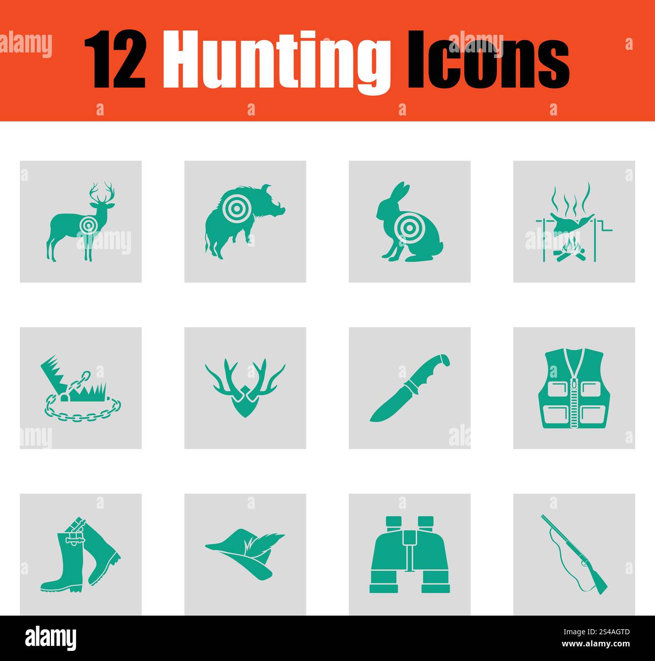 Set of hunting icons. Green on gray design. Vector illustration Stock ...