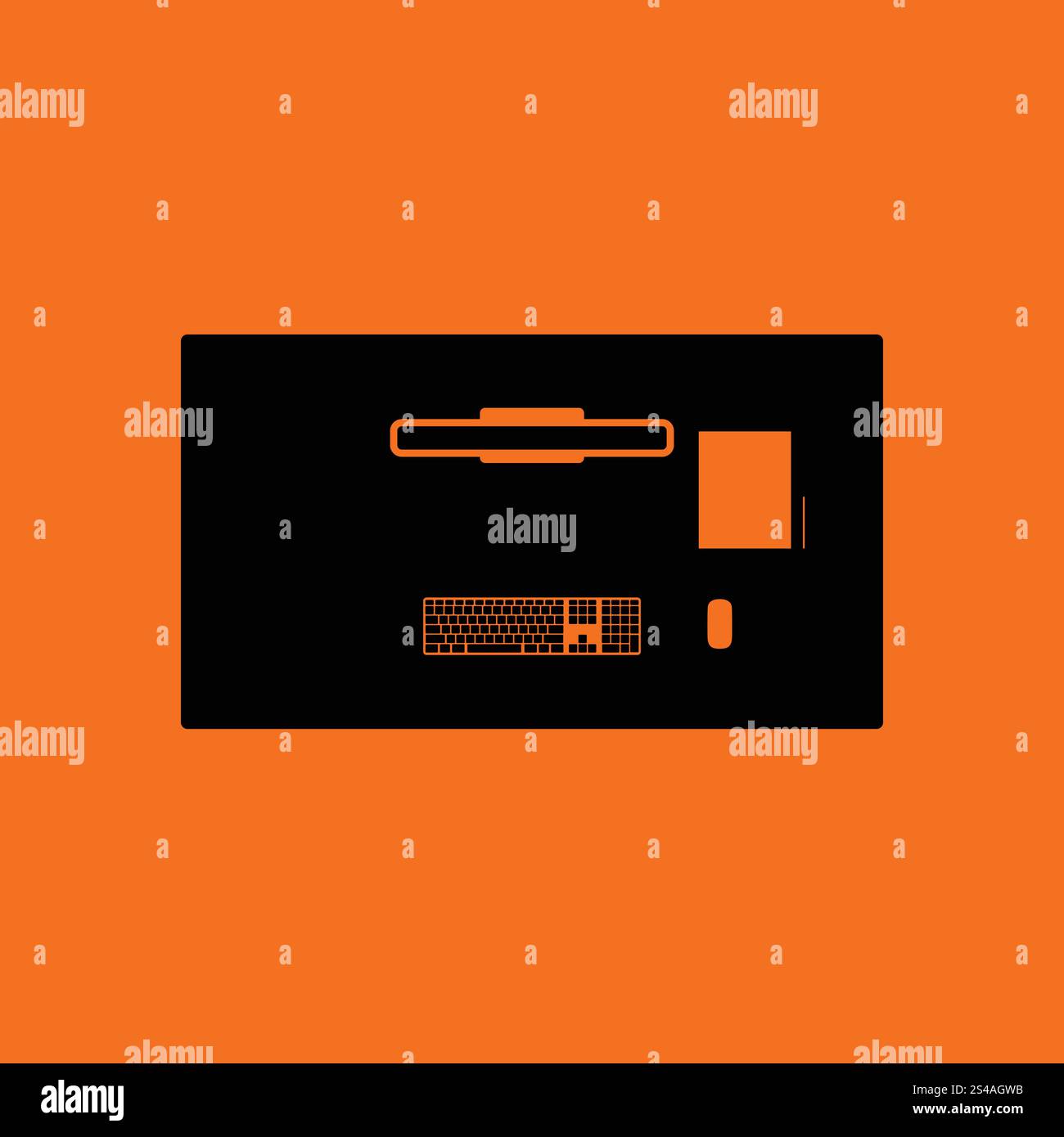 Office table top view icon. Orange background with black. Vector ...