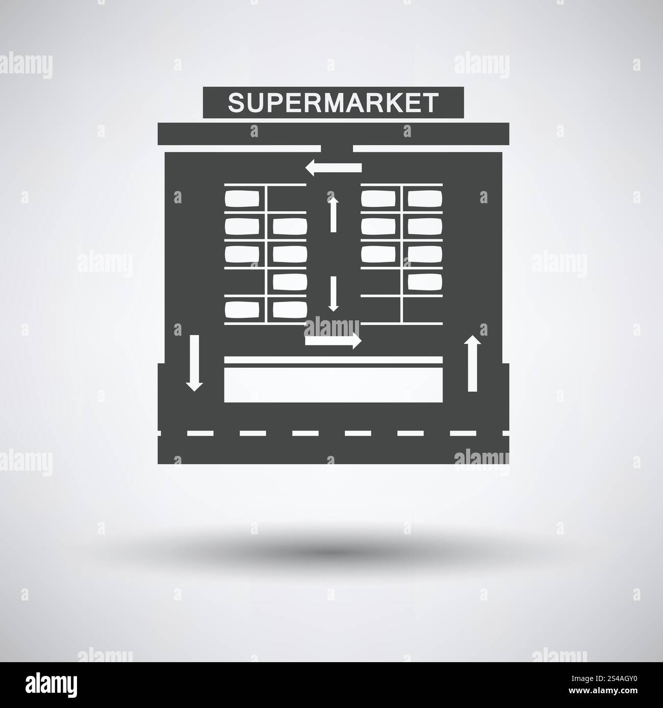 Supermarket parking square icon on gray background, round shadow ...
