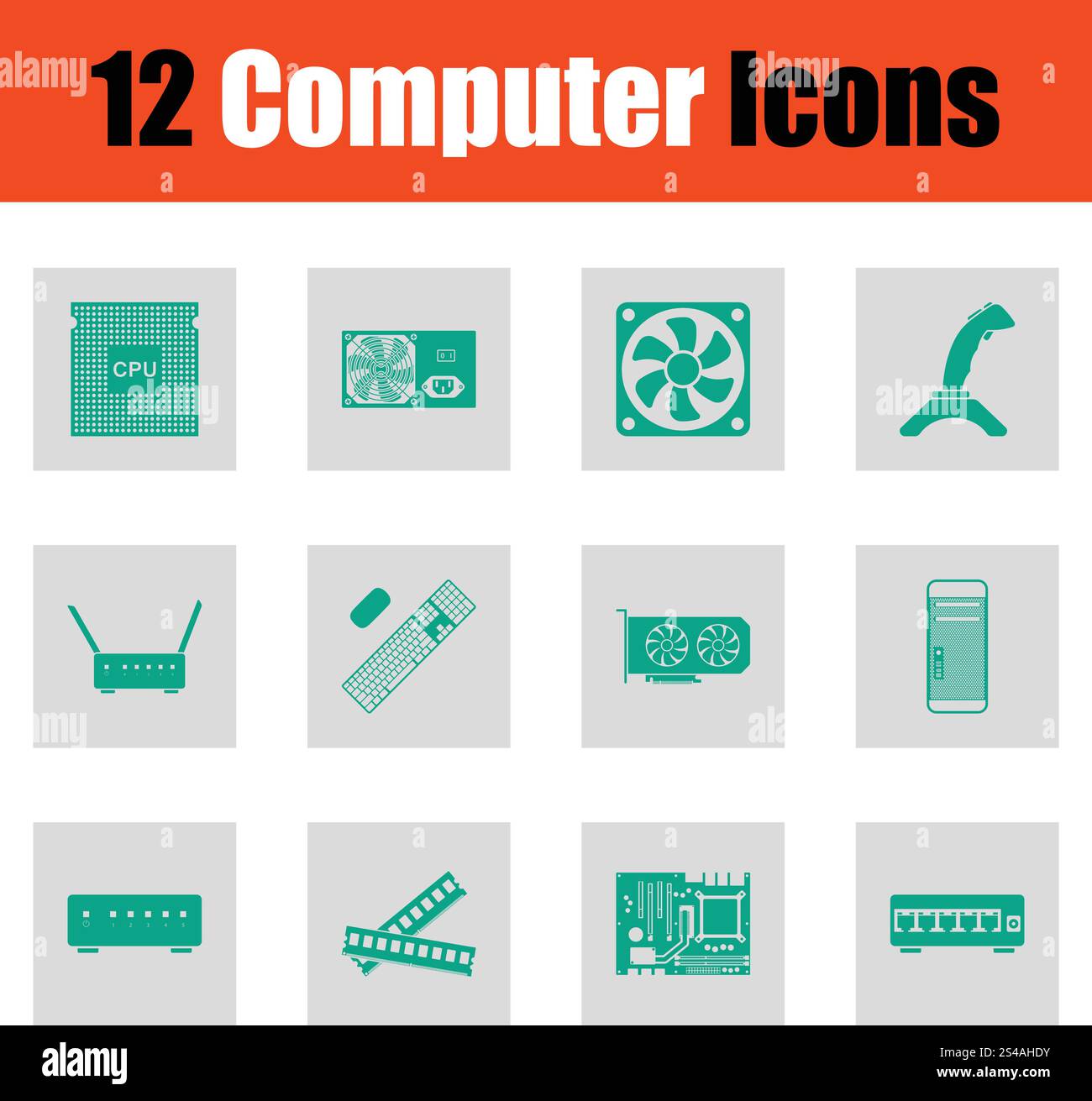 Set of computer icons. Green on gray design. Vector illustration Stock ...