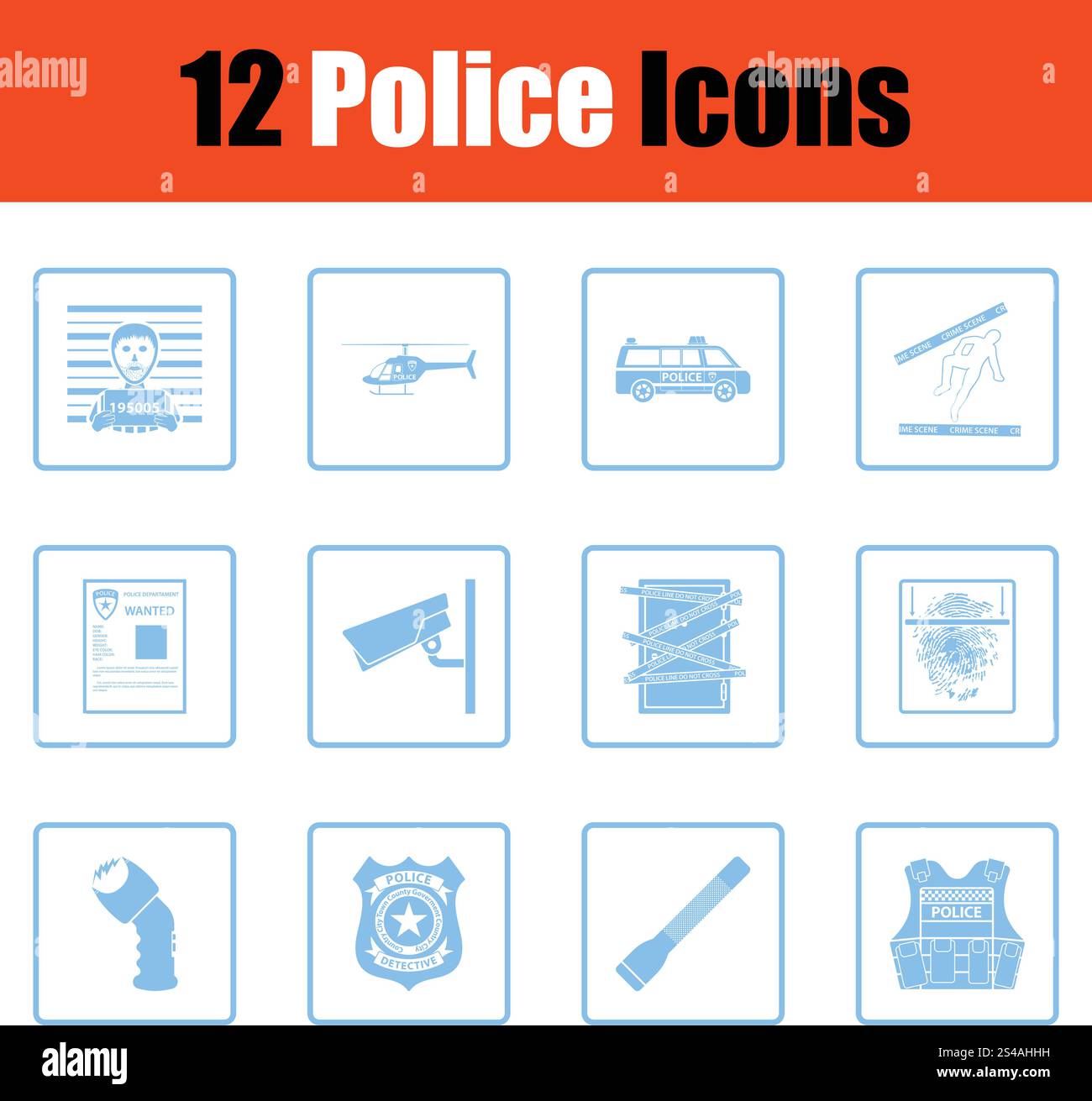 Set of police icons. Set of police icons. Blue frame design. Vector ...