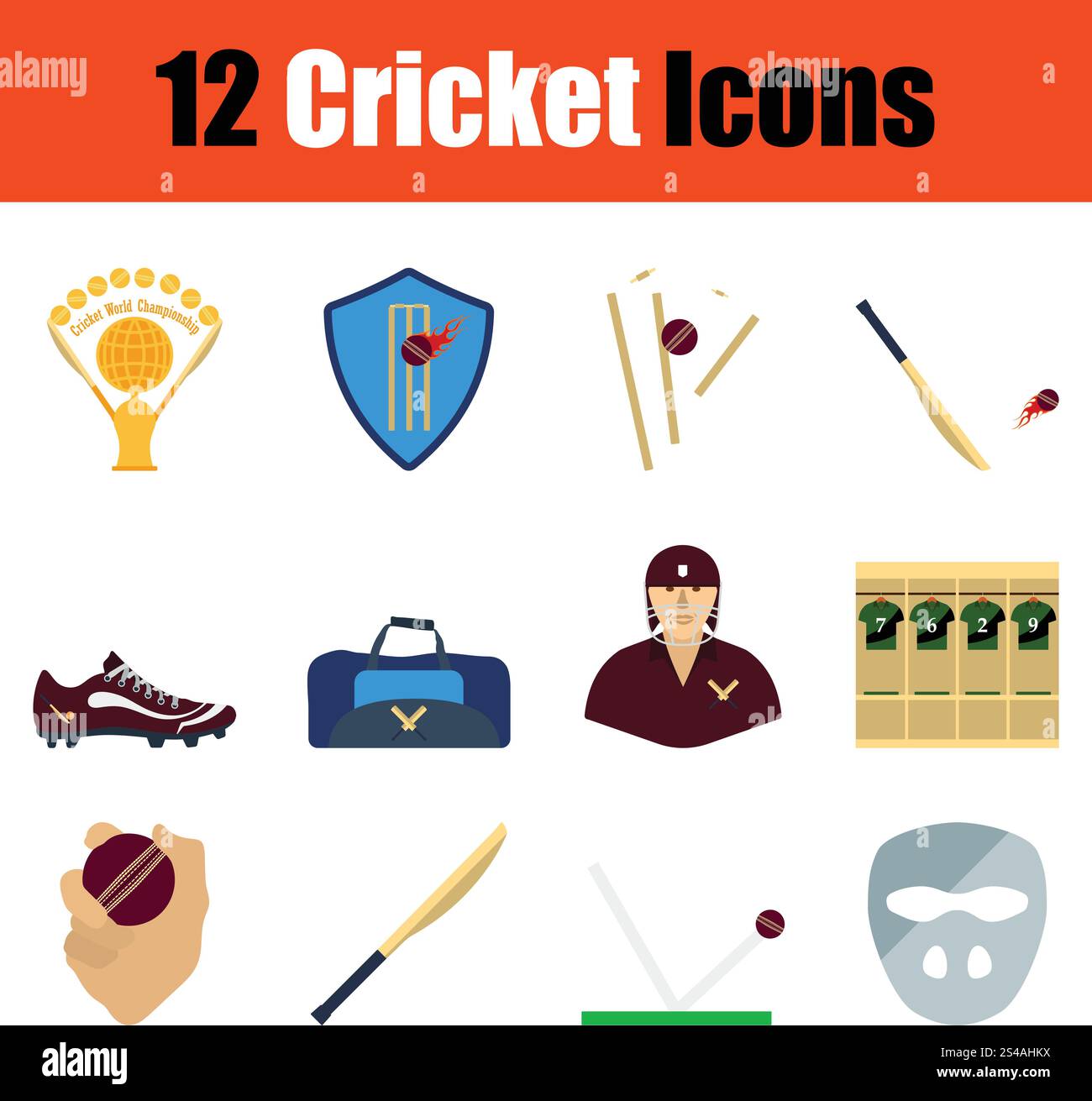 Flat design cricket icon set in ui colors. Vector illustration Stock ...