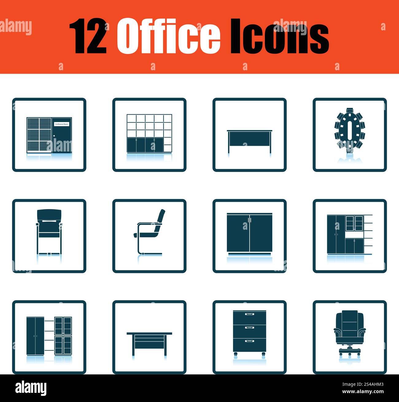 Office furniture icon set. Office furniture icon set. Shadow reflection ...