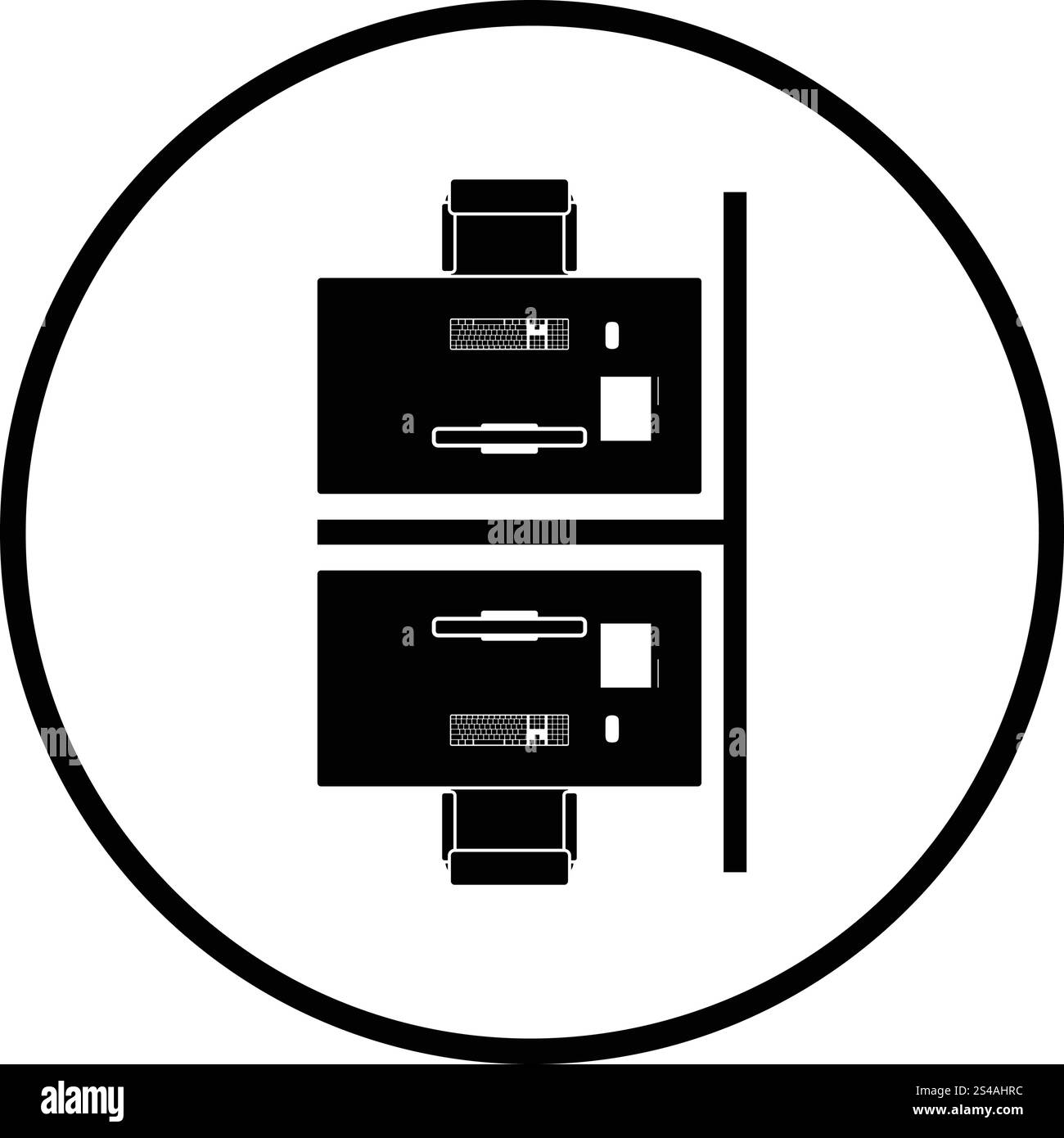 Office table top view icon. Thin circle design. Vector illustration ...