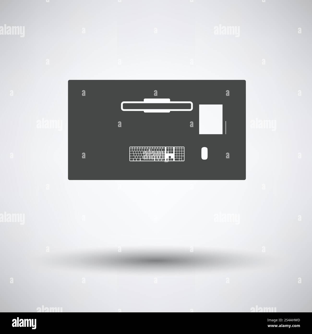 Office table top view icon on gray background, round shadow. Vector ...