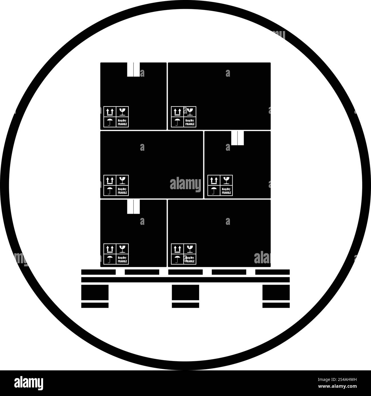 Cardboard package boxes on pallet icon. Thin circle design. Vector ...