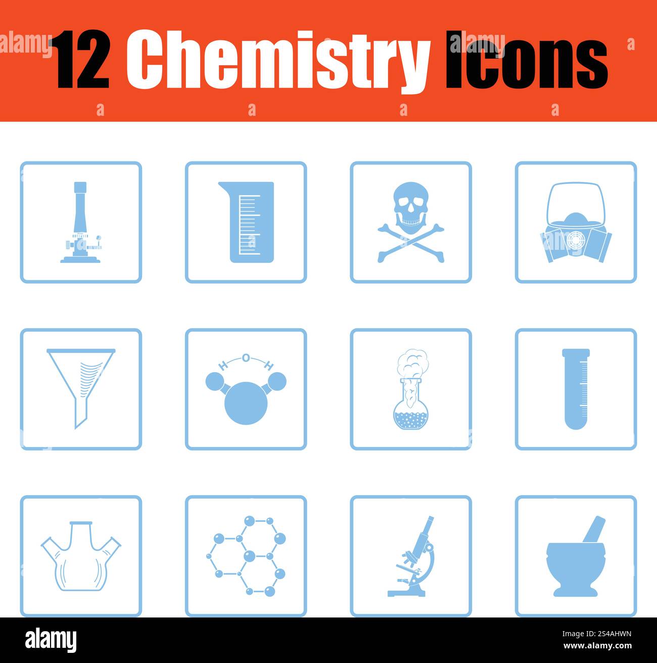 Chemistry icon set. Chemistry icon set. Blue frame design. Vector ...