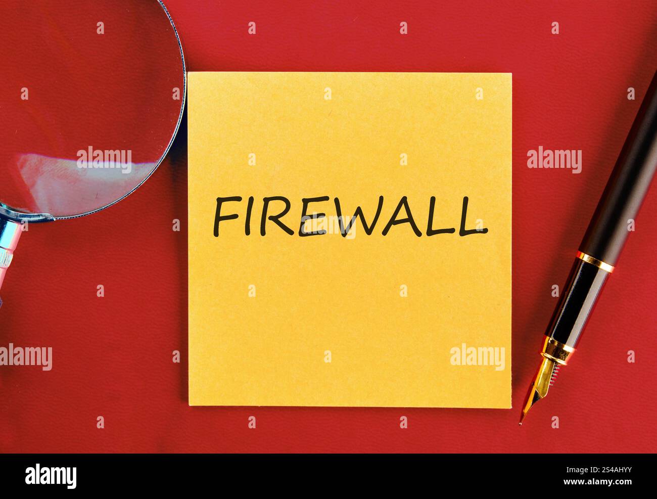 A bright yellow sticky note with the word firewall prominently ...