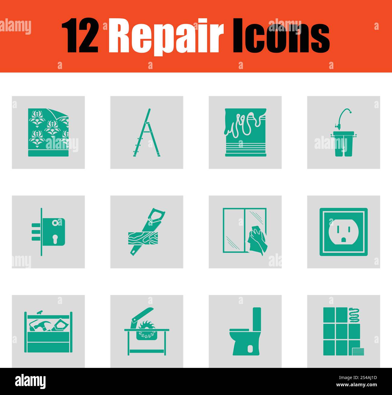 Set of repair icons. Set of repair icons. Green on gray design. Vector ...