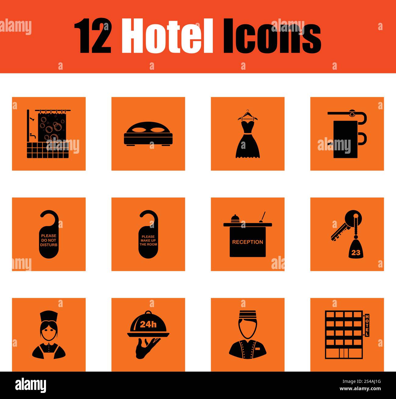 Set of twelve hotel icons. Set of twelve hotel icons. Orange design ...