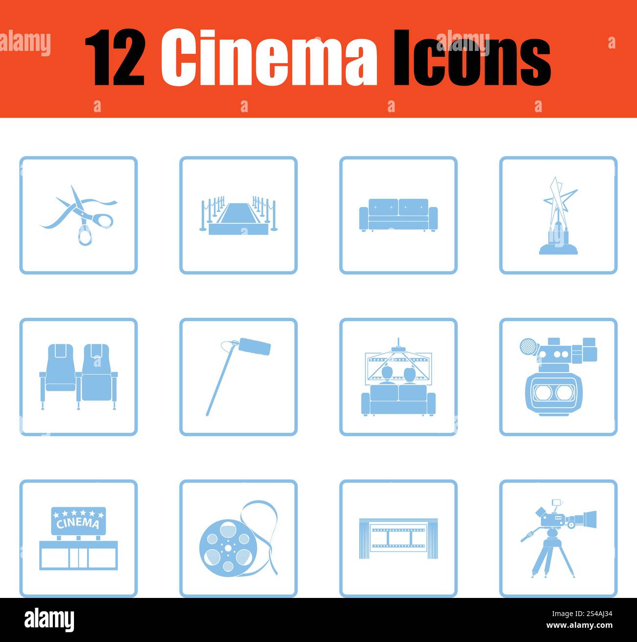 Set of cinema icons. Blue frame design. Vector illustration Stock ...