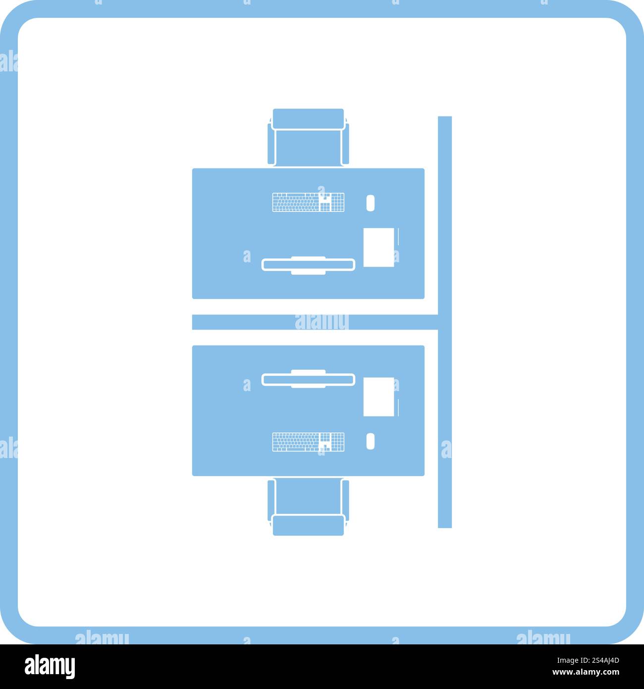 Office table top view icon. Blue frame design. Vector illustration ...