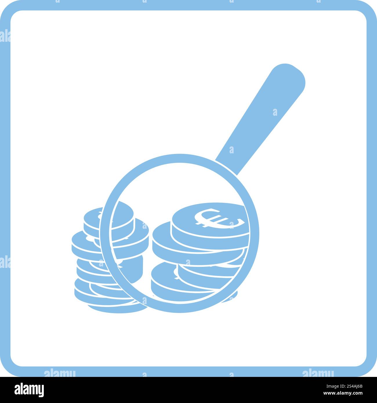 Magnifying over coins stack icon. Blue frame design. Vector ...