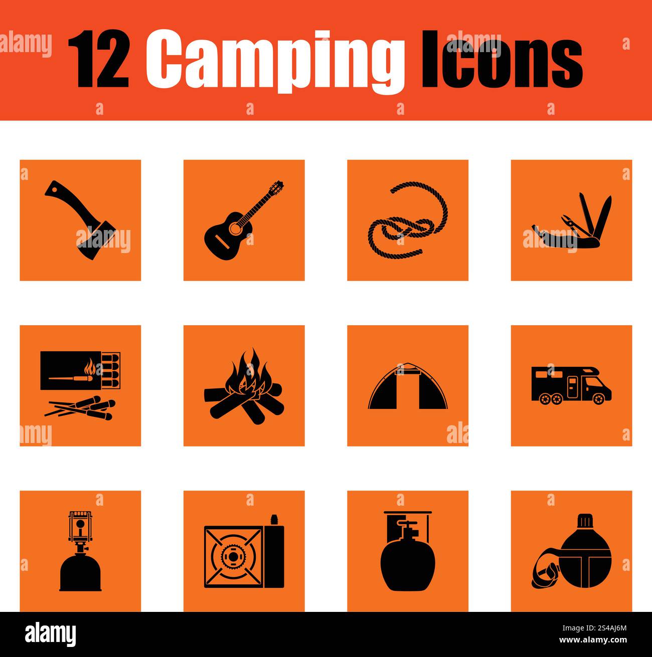 Camping icon set. Orange design. Vector illustration Stock Vector Image ...