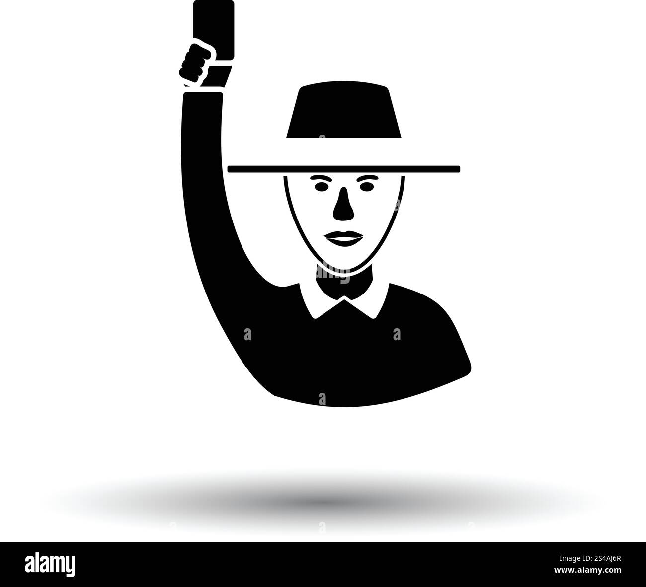 Cricket umpire with hand holding card icon. White background with ...