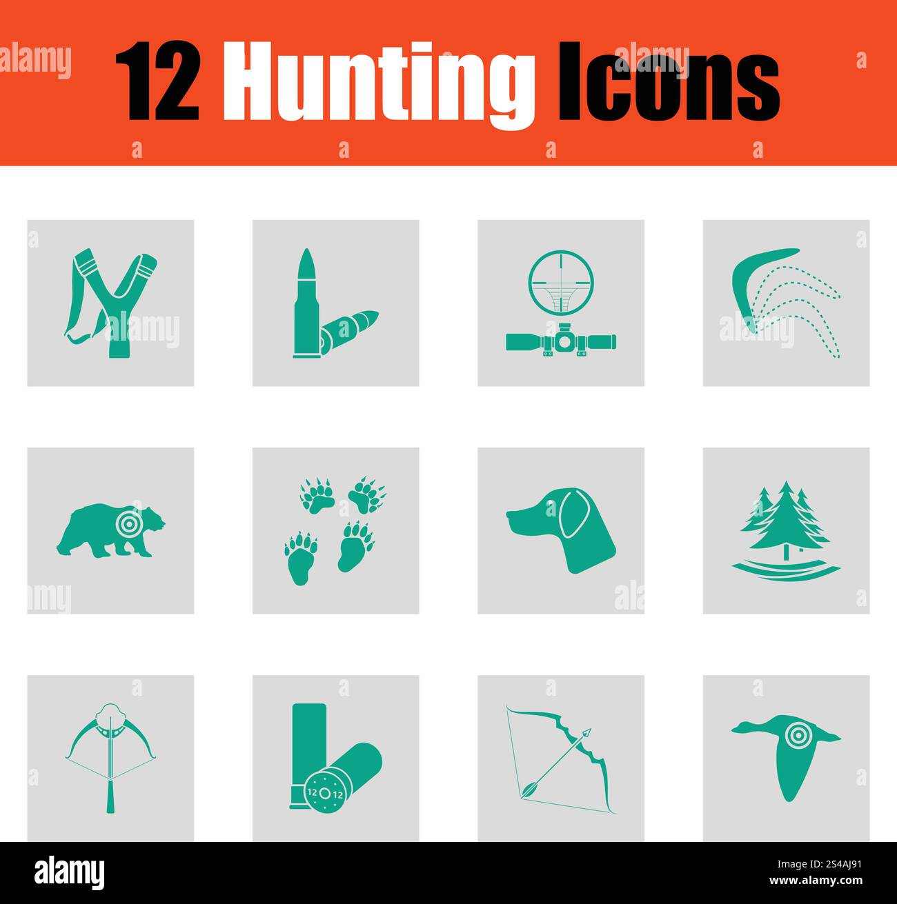 Set of hunting icons. Green on gray design. Vector illustration Stock ...