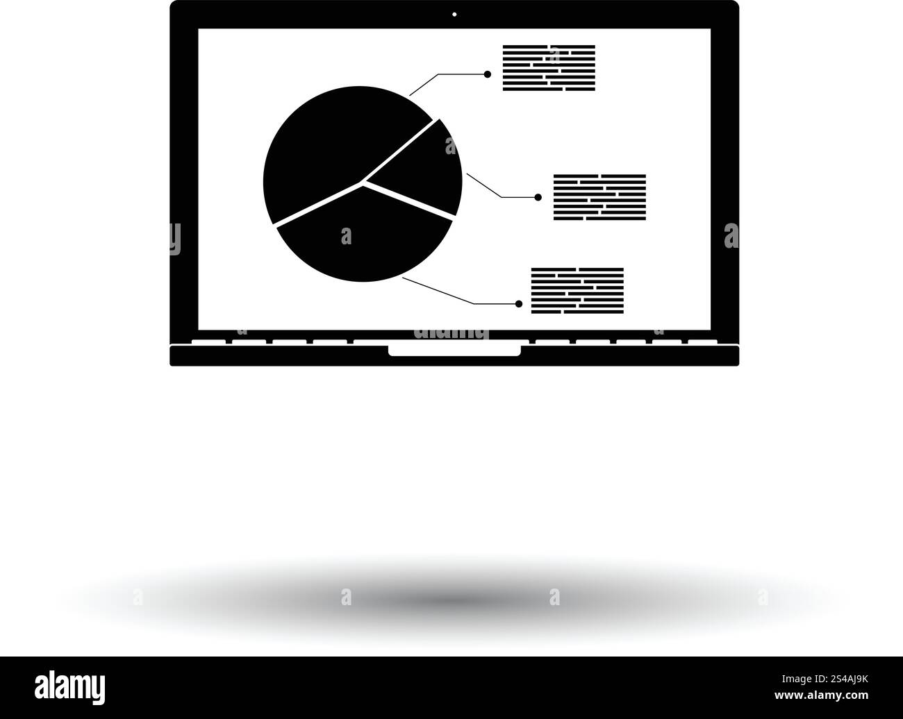 Laptop with analytics diagram icon. White background with shadow design ...
