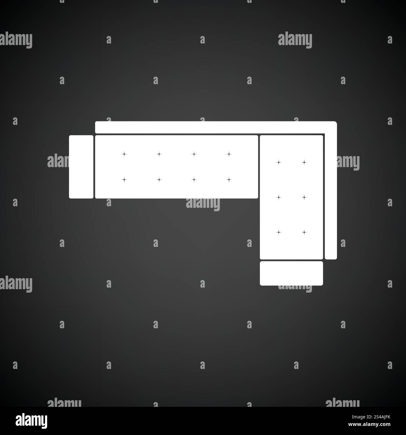 Corner sofa icon. Black background with white. Vector illustration ...