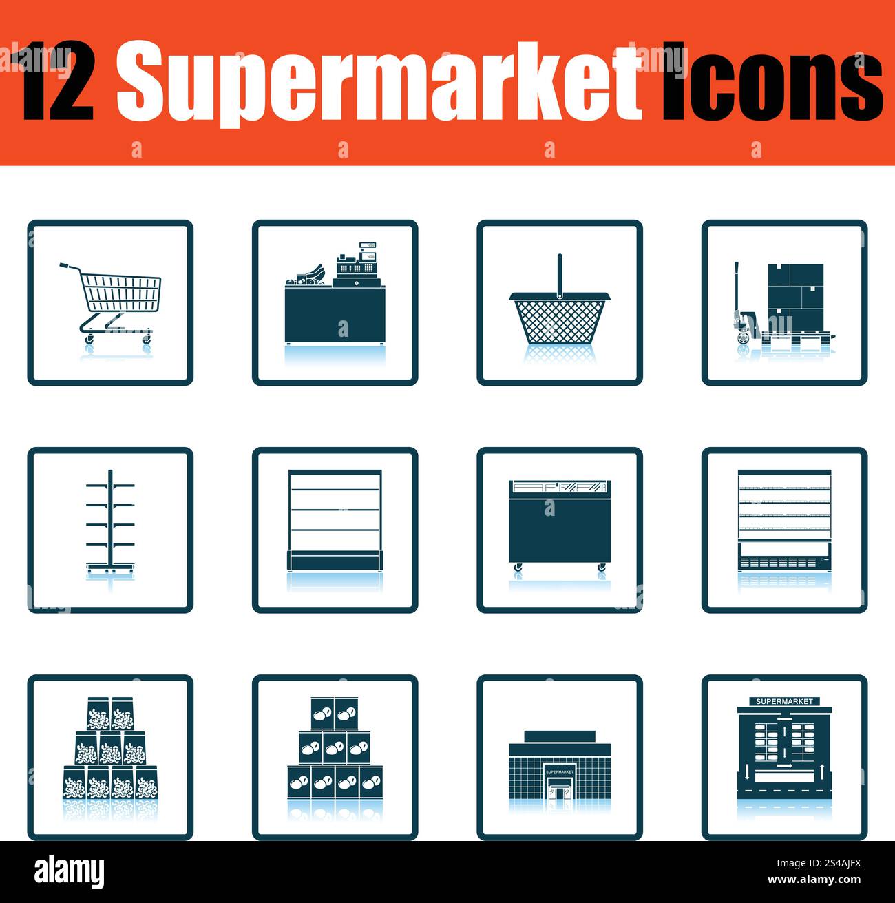 Supermarket icon set. Shadow reflection design. Vector illustration ...