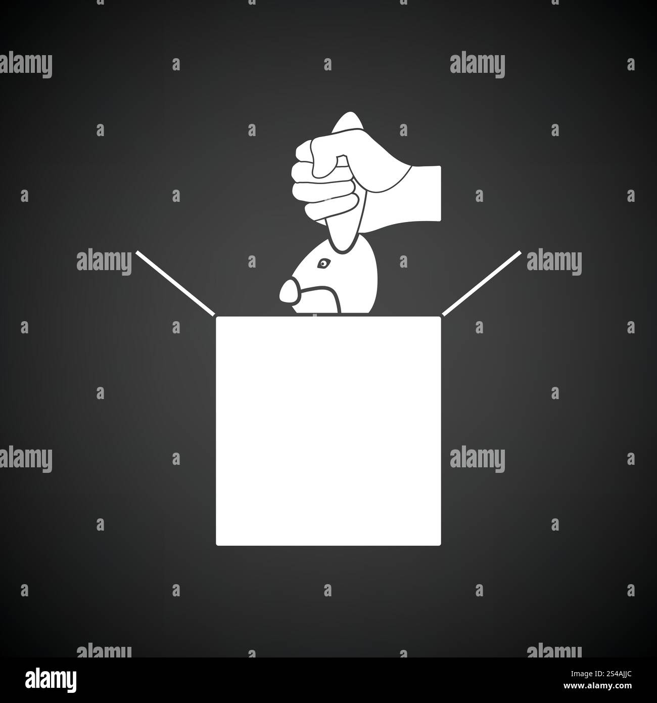 Rabbit in magic box icon. Black background with white. Vector ...