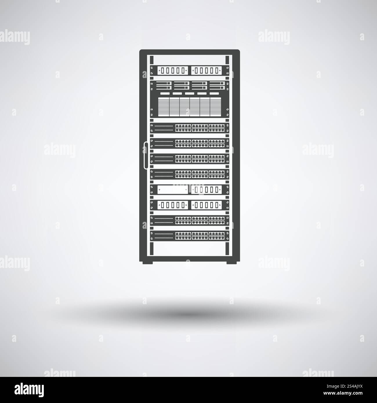 Server rack icon on gray background, round shadow. Vector illustration ...