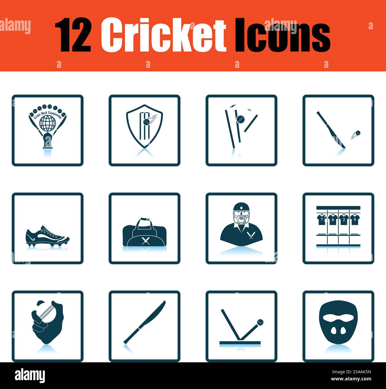 Cricket icon set. Shadow reflection design. Vector illustration Stock ...