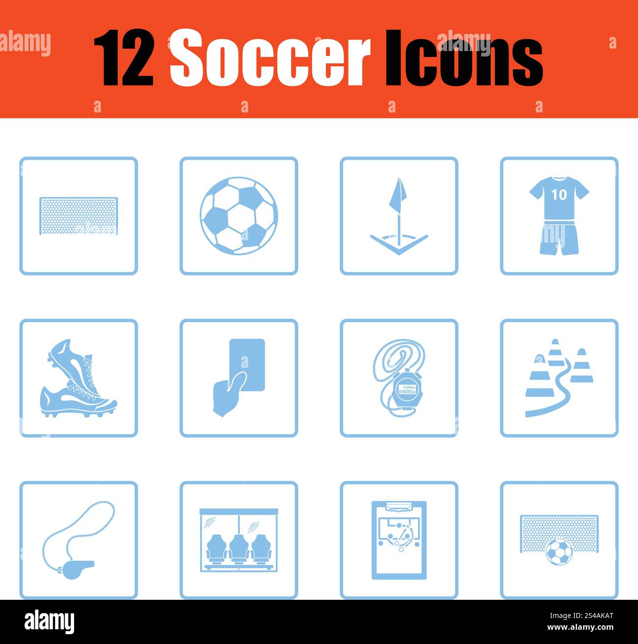 Set of soccer icons. Blue frame design. Vector illustration Stock ...