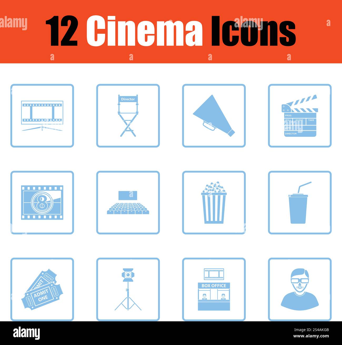 Set of cinema icons. Blue frame design. Vector illustration Stock ...