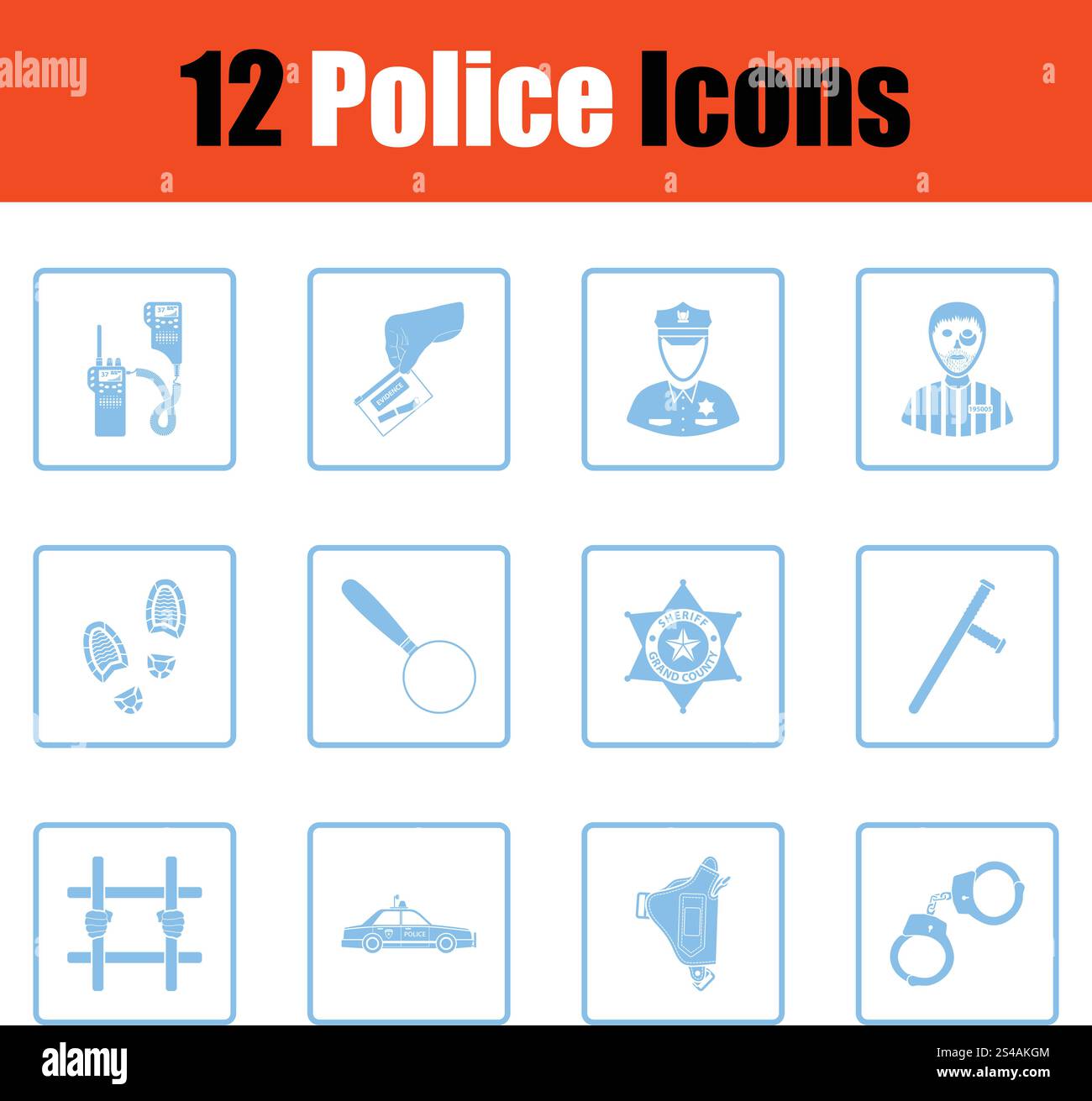 Set of police icons. Set of police icons. Blue frame design. Vector ...