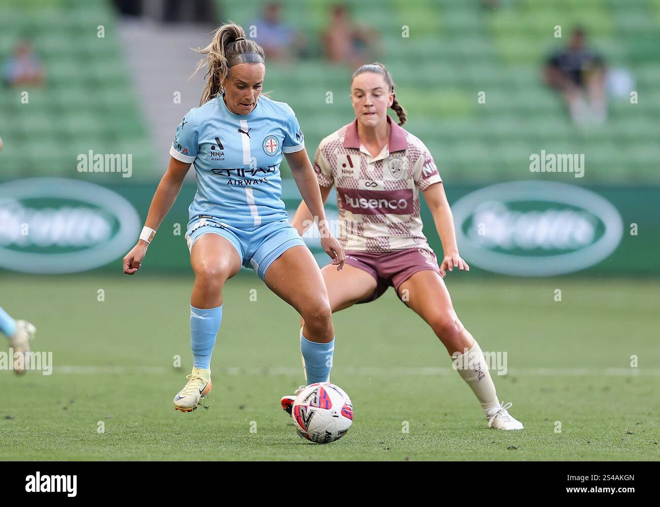 Melbourne, Australia. 11th Jan, 2025. Tyla-Jay Vlajnic of City controls ...