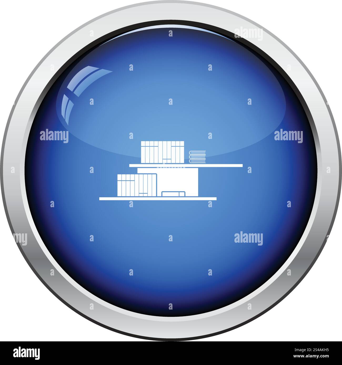 Wall bookshelf icon. Glossy button design. Vector illustration Stock ...