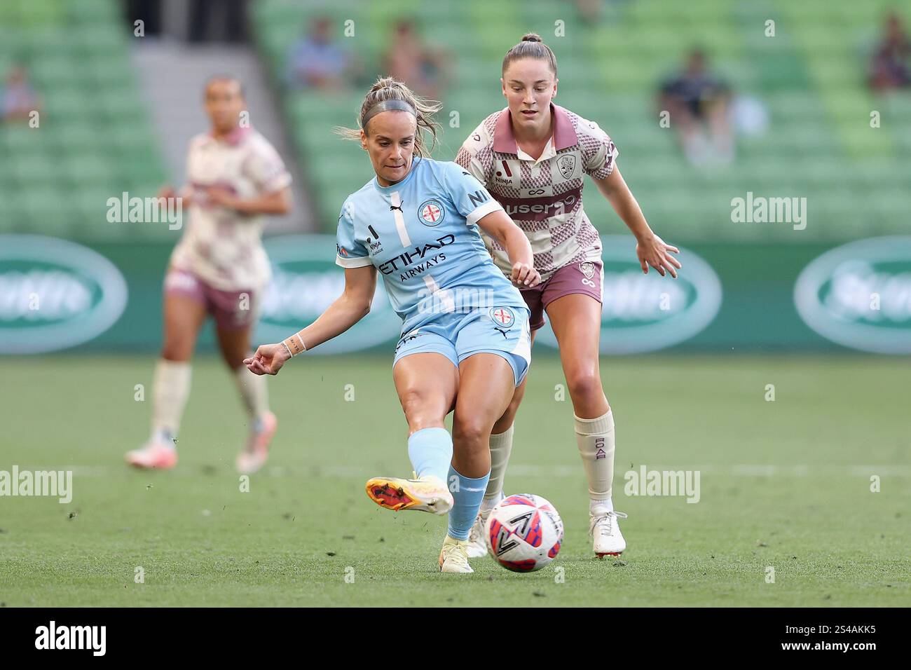 Melbourne, Australia. 11th Jan, 2025. Tyla-Jay Vlajnic of City passes ...