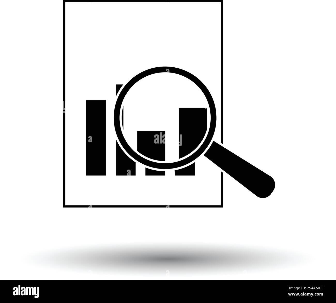 Magnificent glass on paper with chart icon. White background with ...