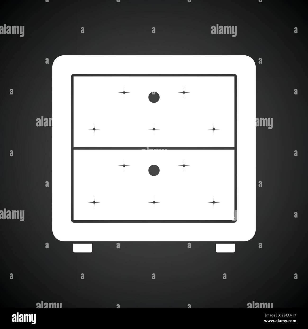 Bedroom nightstand icon. Black background with white. Vector ...