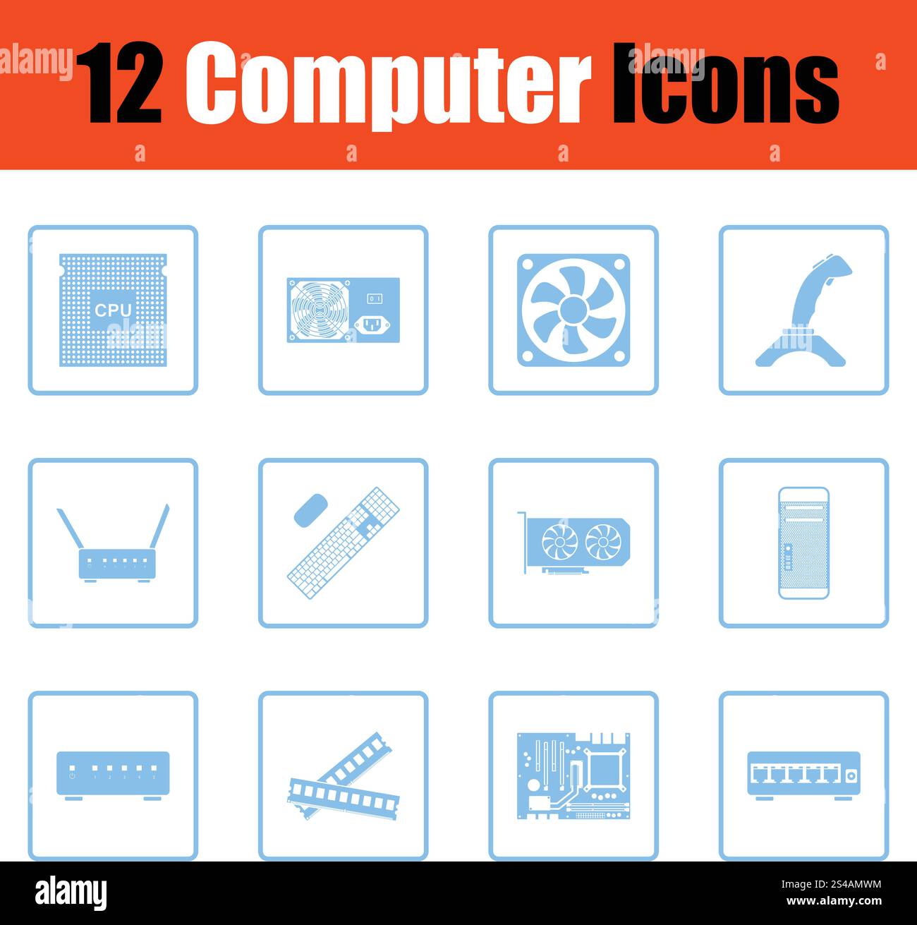 Set of computer icons. Blue frame design. Vector illustration Stock ...