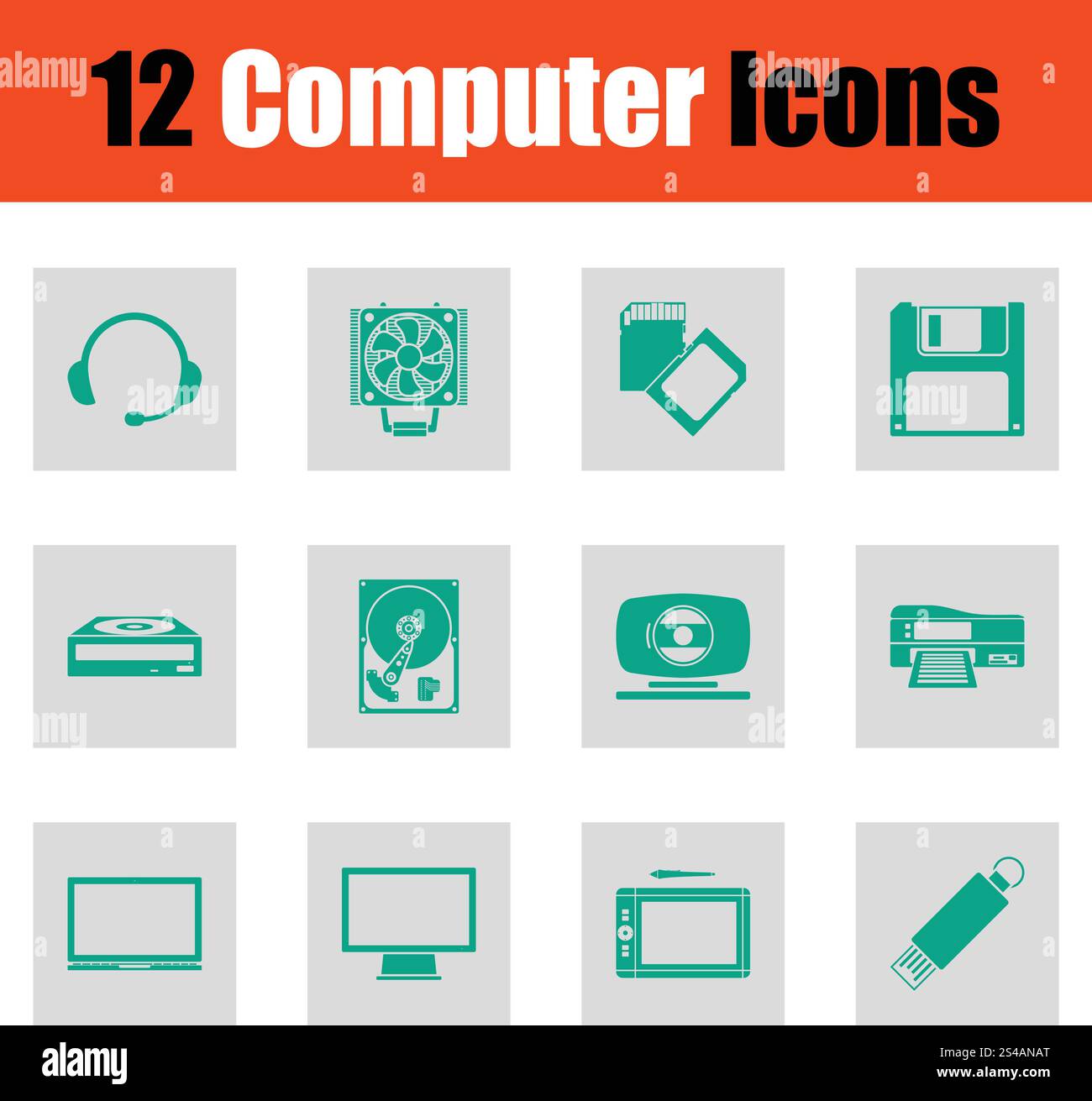Set of computer icons. Green on gray design. Vector illustration Stock ...