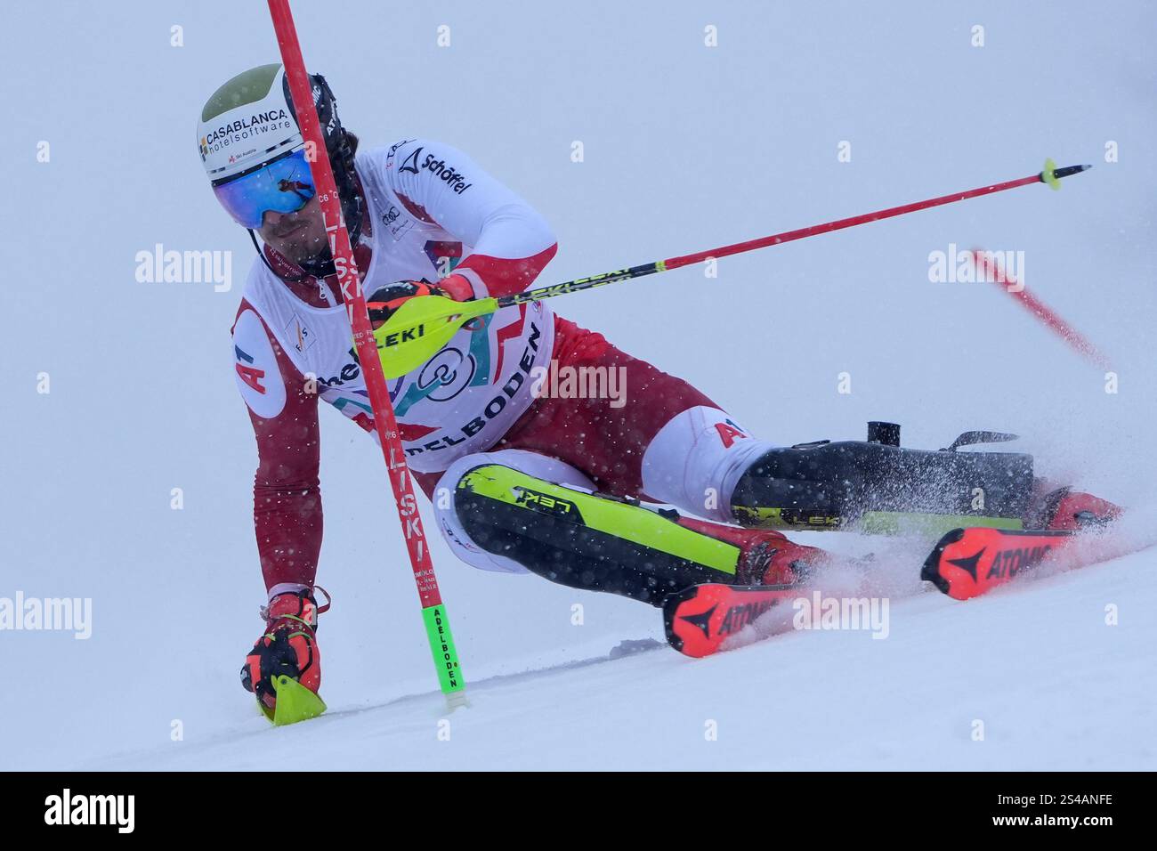 Austria's Manuel Feller speeds down the course during an alpine ski ...