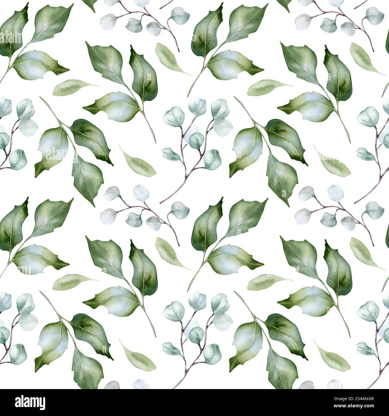 Watercolor holly leaves pale green seamless pattern isolated. Soft ...