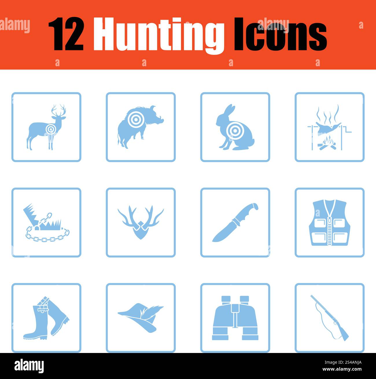 Set of hunting icons. Set of hunting icons. Blue frame design. Vector ...