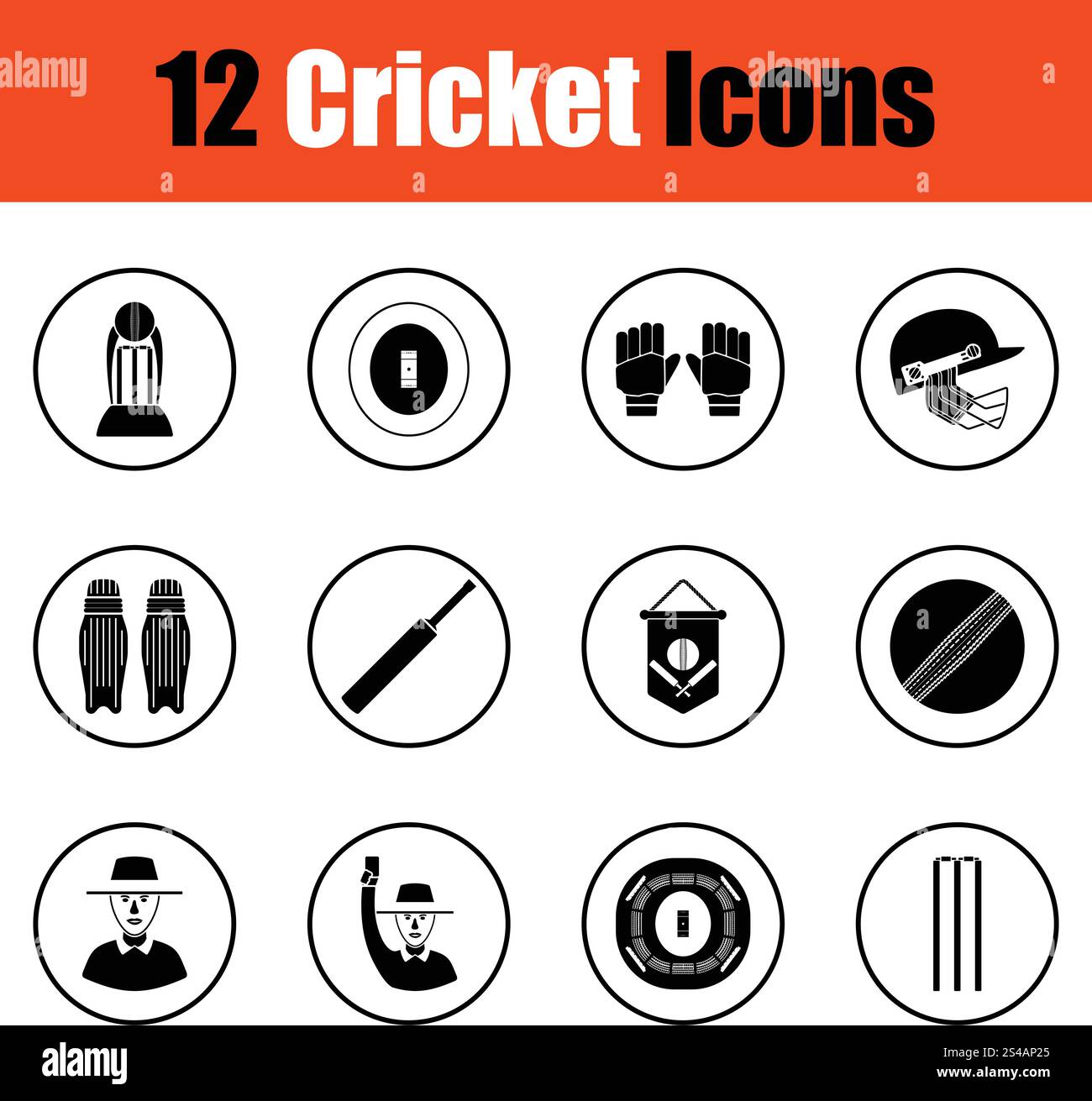 Cricket icon set. Thin circle design. Vector illustration Stock Vector ...