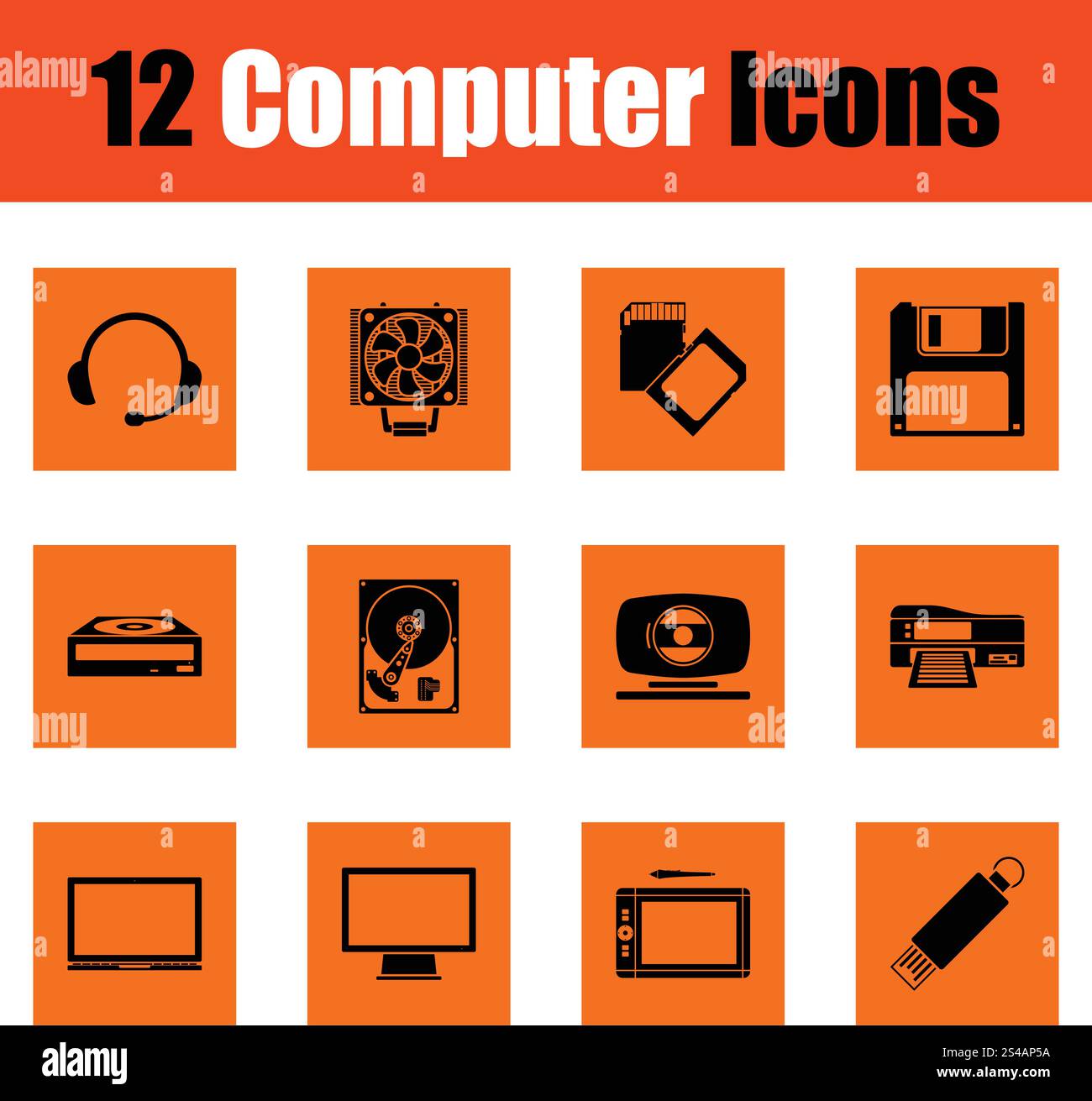 Set of computer icons. Orange design. Vector illustration Stock Vector ...