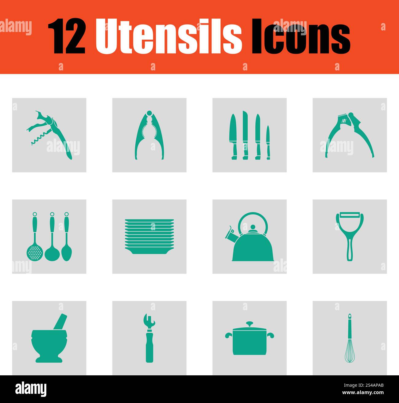 Utensils icon set. Utensils icon set. Green on gray design. Vector ...
