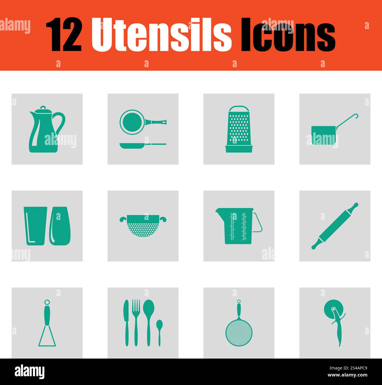 Utensils icon set. Utensils icon set. Green on gray design. Vector ...